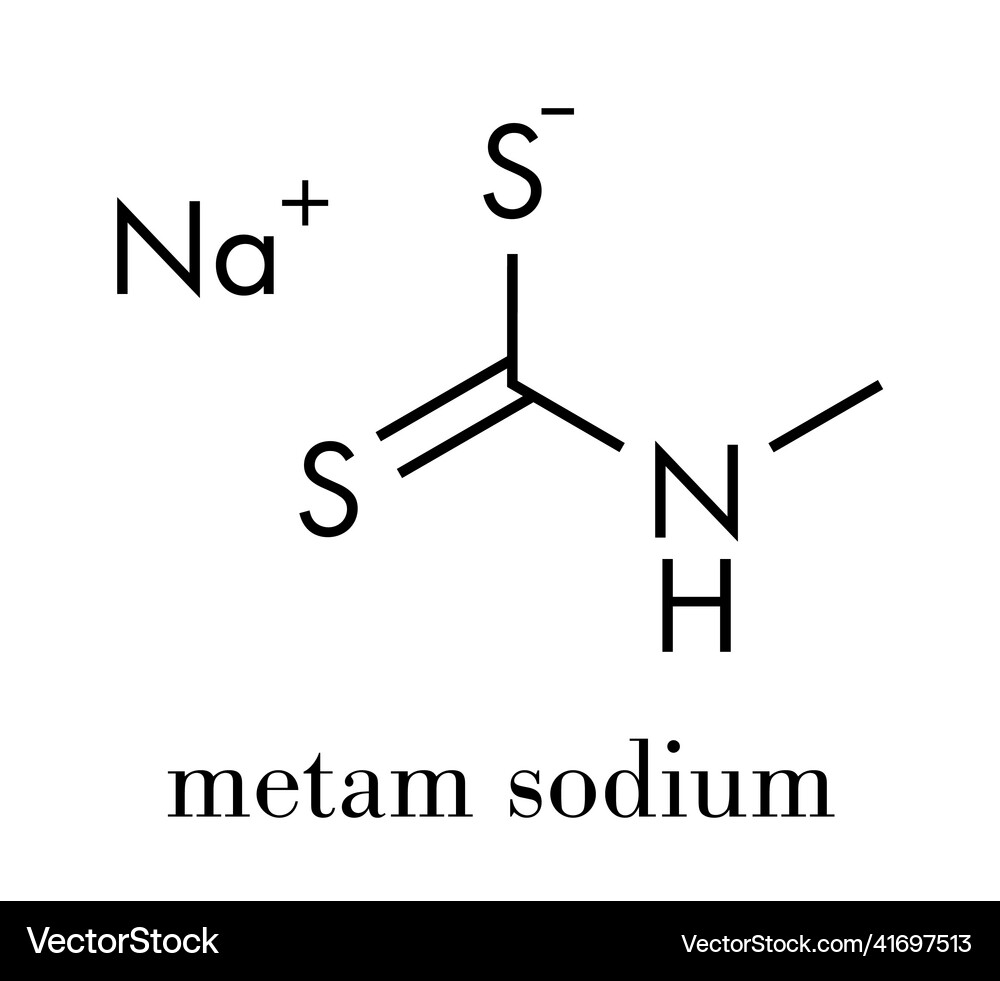 Metam sodium pesticide molecule skeletal formula Vector Image