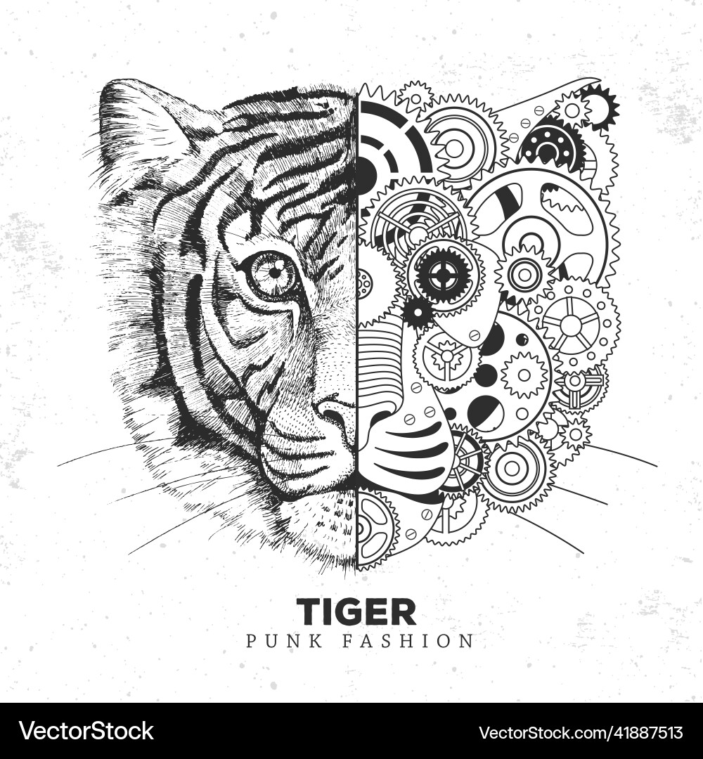 Realistic and punk style tiger face Royalty Free Vector