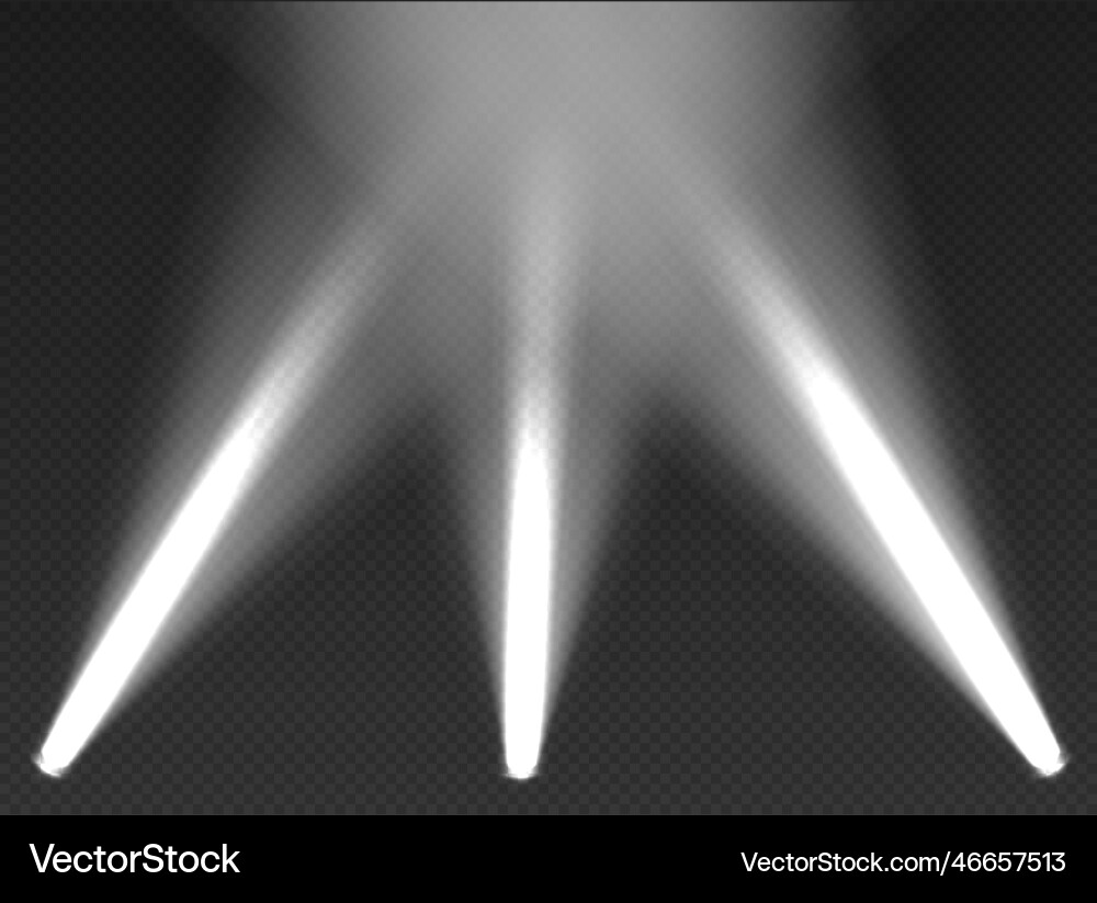 Three white searchlights in the air cone lights Vector Image