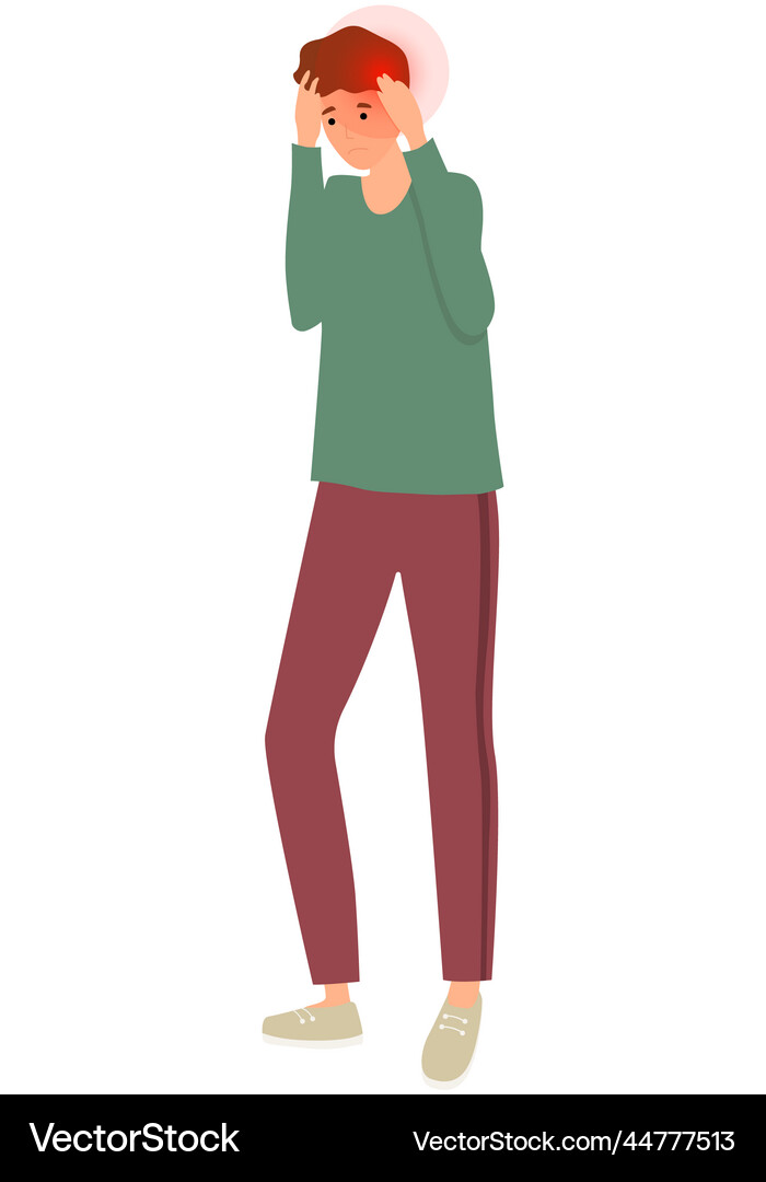 Young man grabs his hands to head with symptoms Vector Image