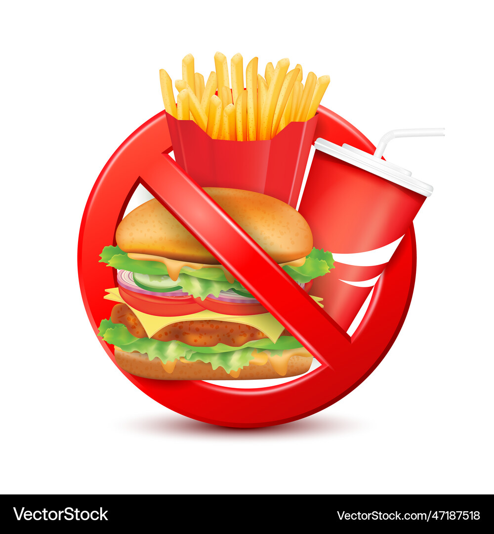 Fast food inside red banned sign Royalty Free Vector Image
