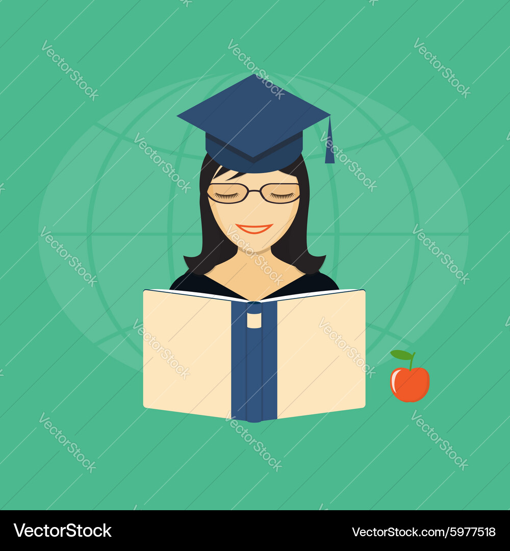 Flat elements of education with girl Royalty Free Vector