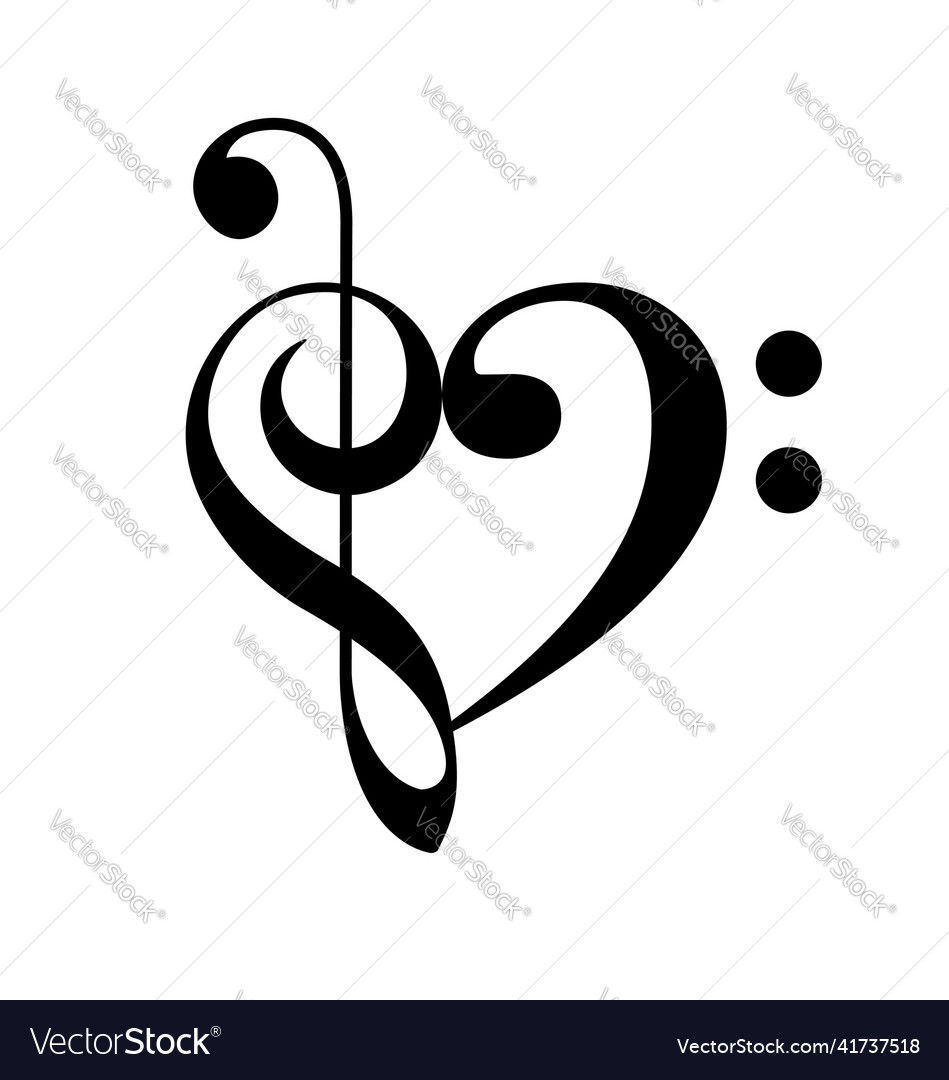 Love heart music treble and bass clefs Royalty Free Vector