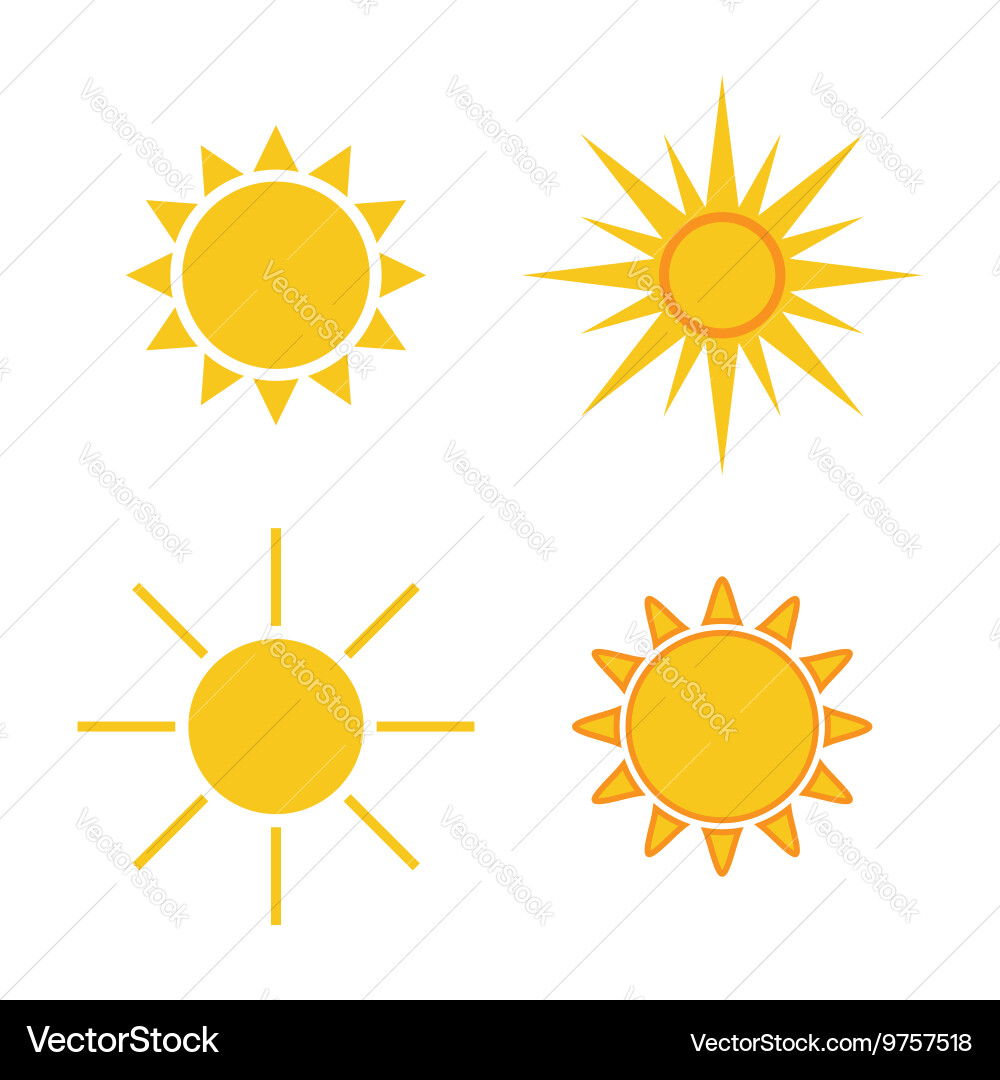 Sun icons set collection light yellow signs Vector Image