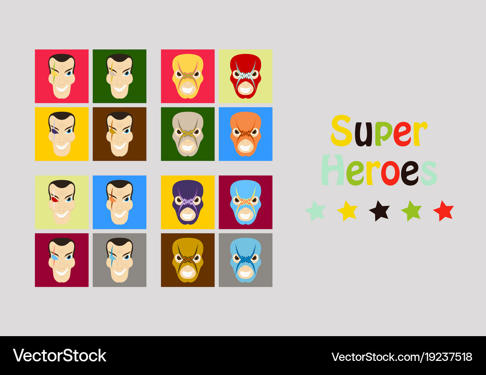 Superhero actions icon set in cartoon colored Vector Image