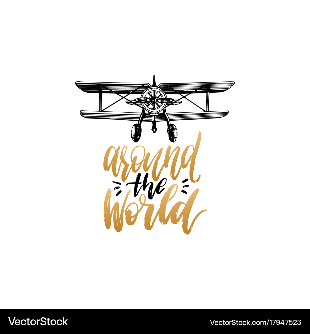 Around the world hand lettering poster Royalty Free Vector