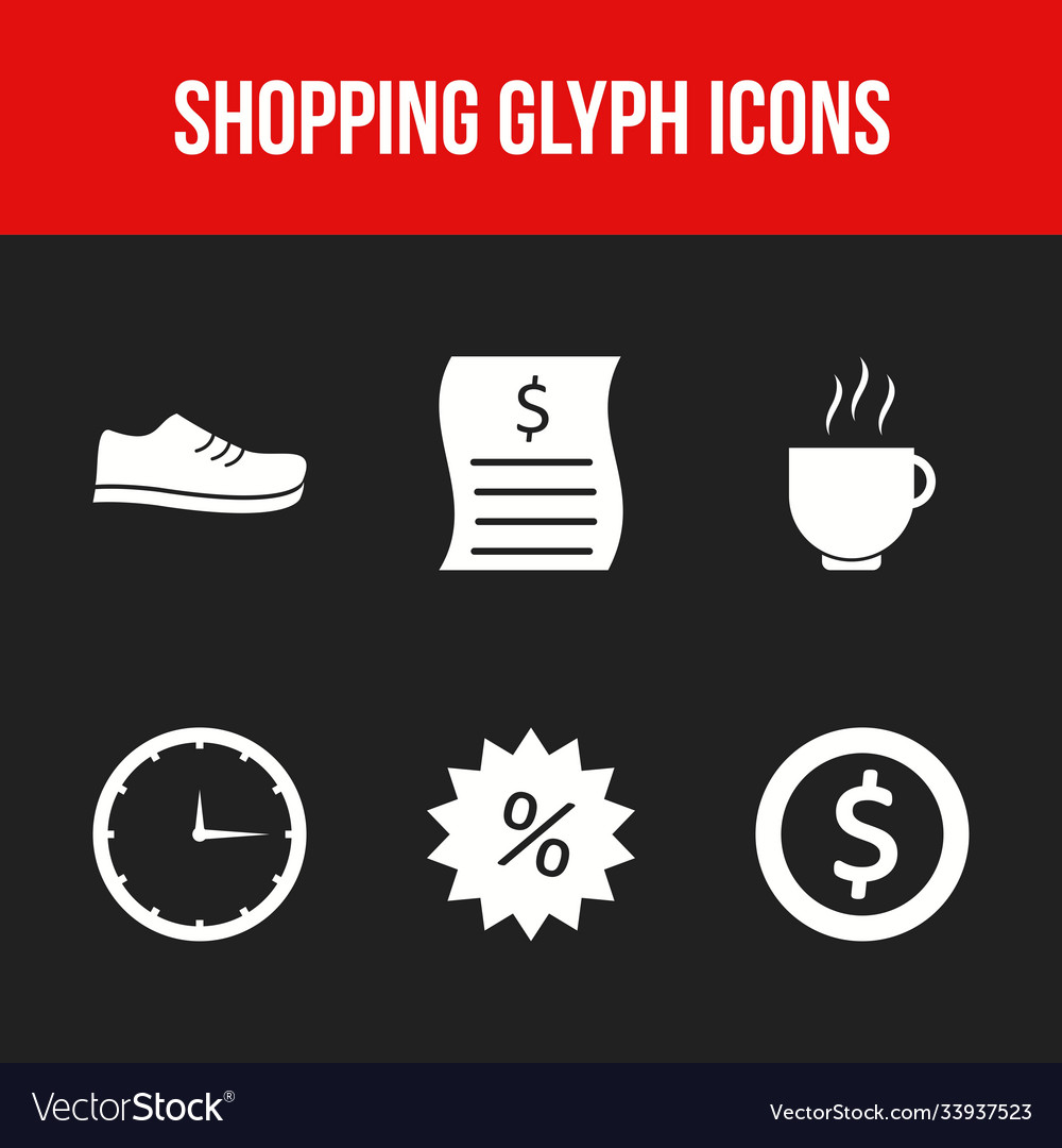 Beautiful six shopping business glyph icon set Vector Image