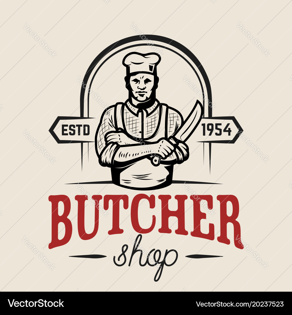 Butcher with knife design element for emblem sign Vector Image