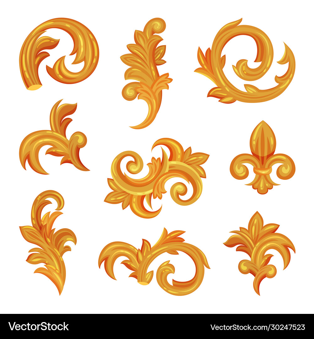 Golden vintage monograms with fancy scrolls Vector Image