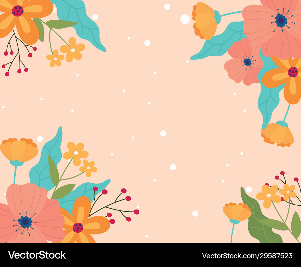 Happy spring flowers decoration border dotted Vector Image
