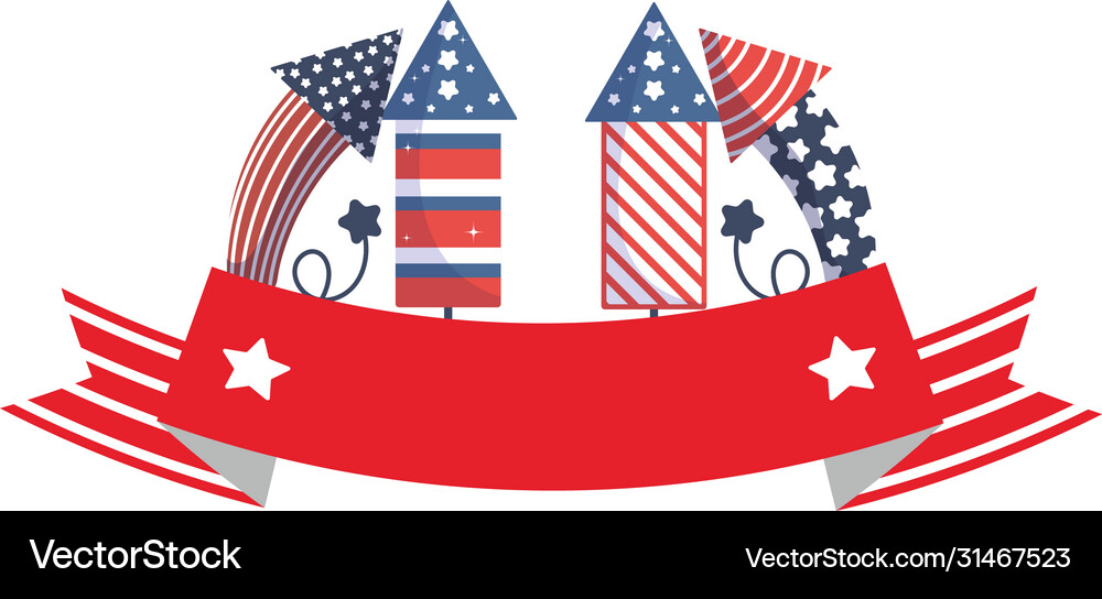 Isolated usa fireworks with ribbon design Vector Image