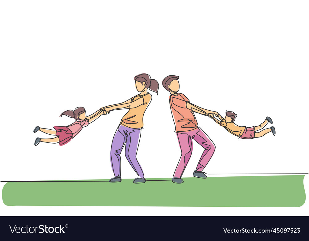 One continuous line drawing of young mom and dad Vector Image