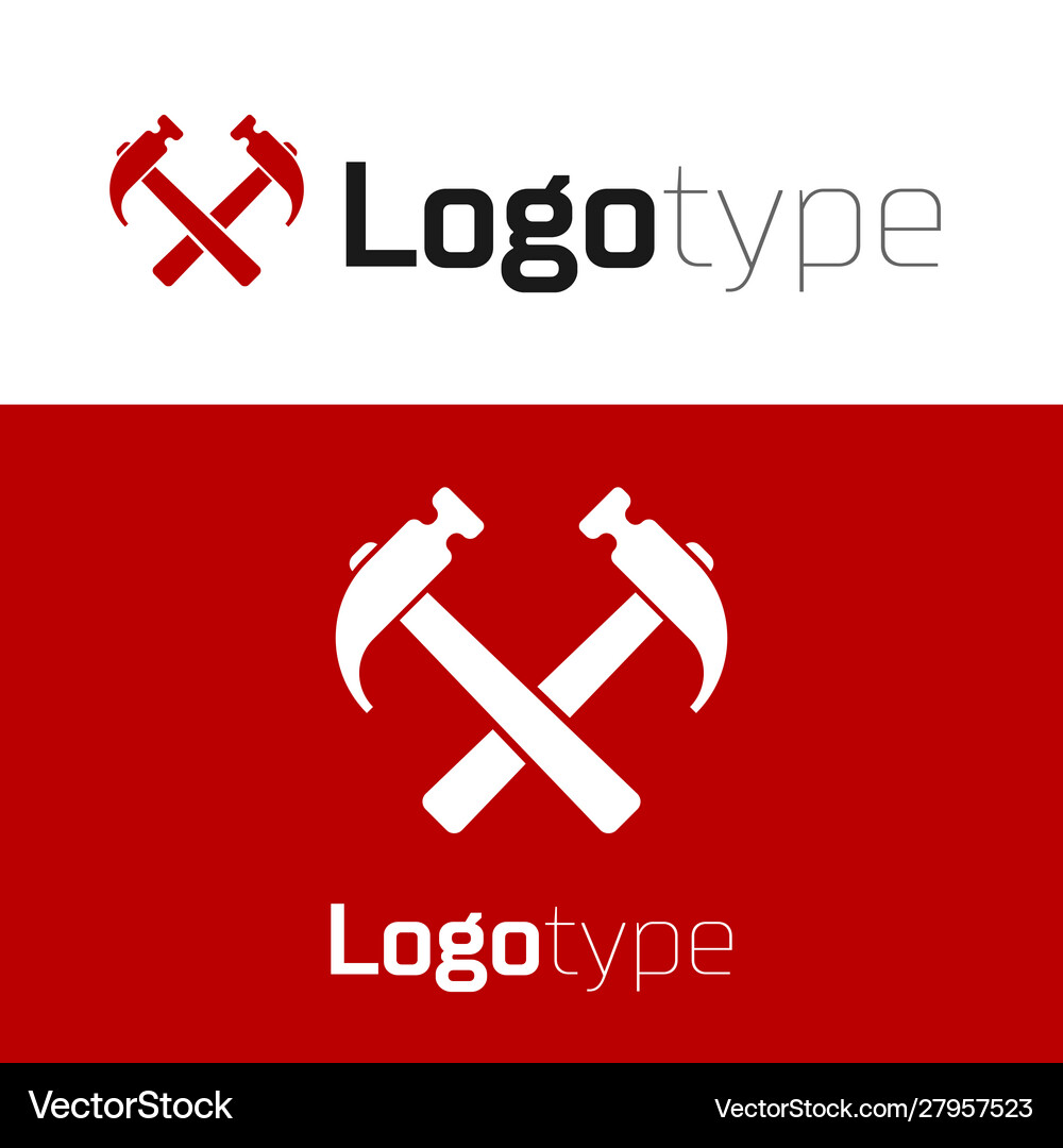 Red two crossed hammers icon isolated on white Vector Image