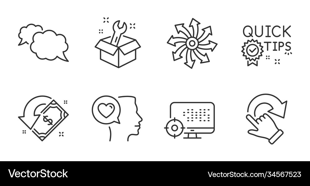 Seo messenger and quick tips icons set rotation Vector Image