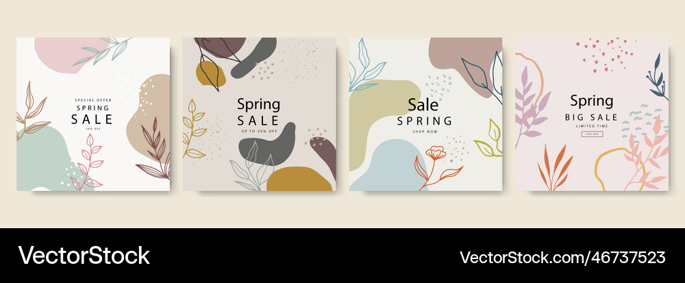 Trendy spring sale floral square templates Vector Image