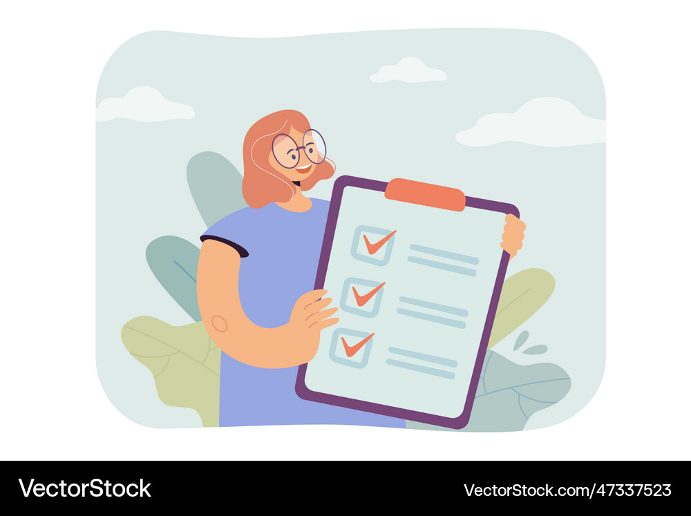 Woman holding checklist with done mark Royalty Free Vector