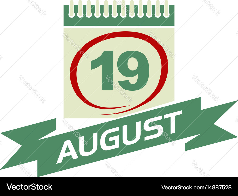 19 august calendar with ribbon Royalty Free Vector Image