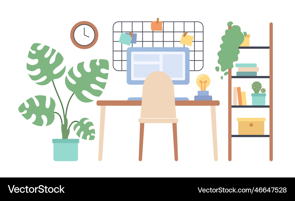 Aesthetic cozy workspace at home 2d isolated spot Vector Image
