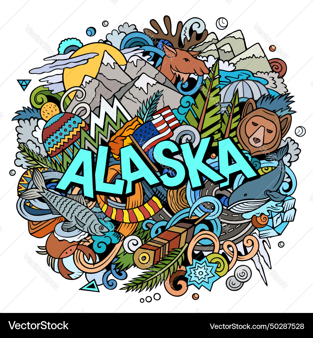 Alaska hand drawn cartoon doodle Royalty Free Vector Image