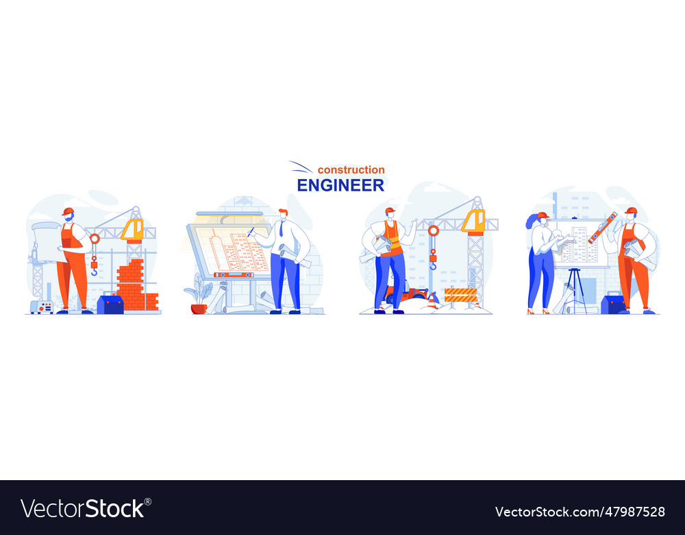 Construction engineer concept set architect Vector Image