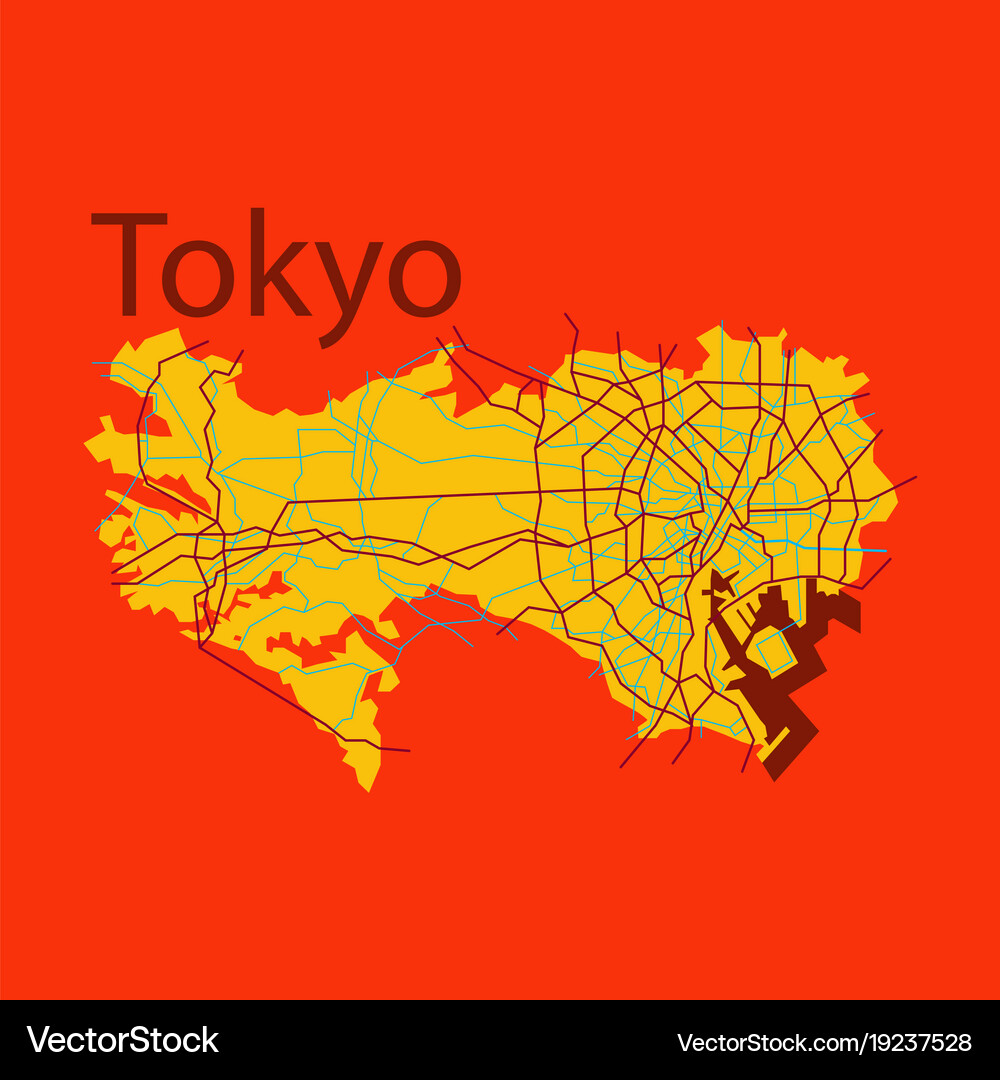 Flat japan tokyo - top view map showing streets Vector Image