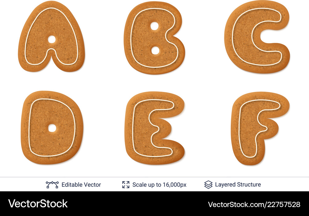 Gingerbread letters isolated on white Royalty Free Vector