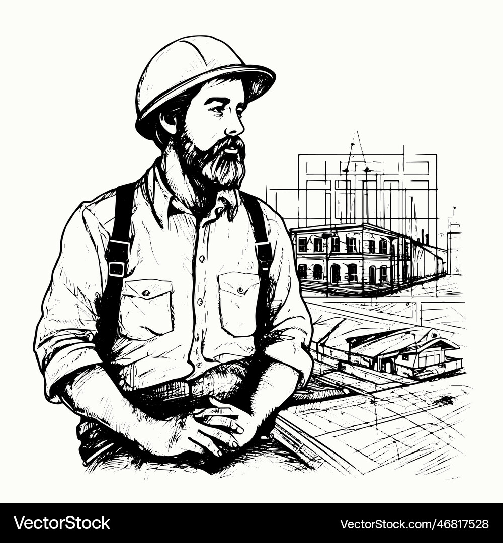 Hand drawn of architect in engraved style Vector Image