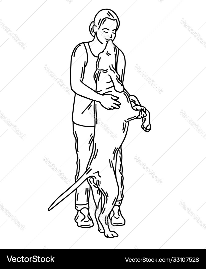 Hand drawn woman hugging dog Royalty Free Vector Image