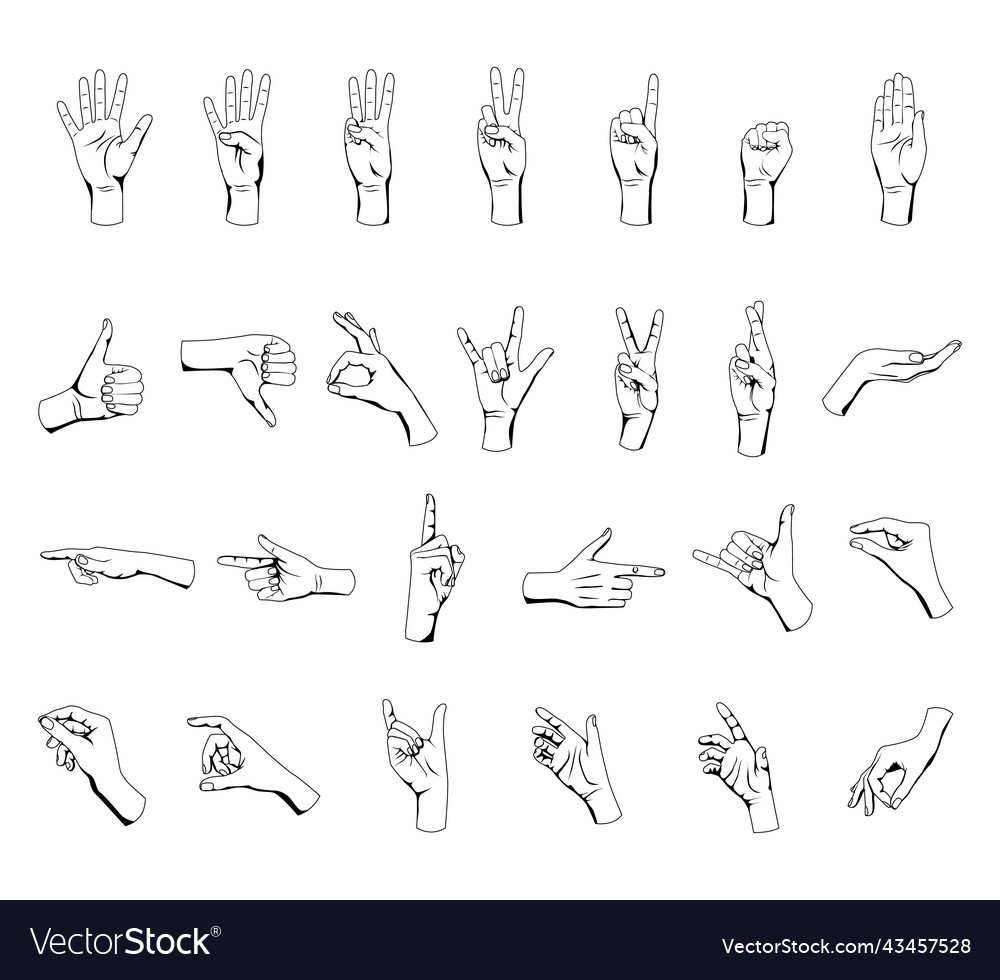 Hand gestures outline set Royalty Free Vector Image