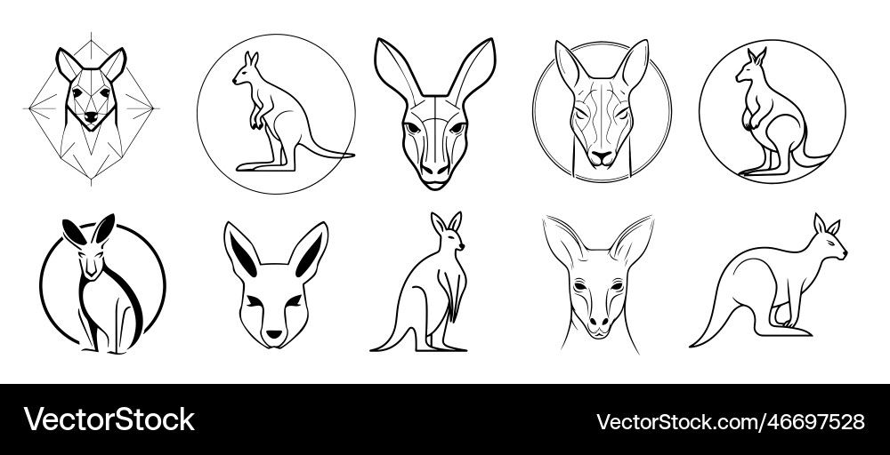 Kangaroo logo set sketch hand drawn in doodle Vector Image