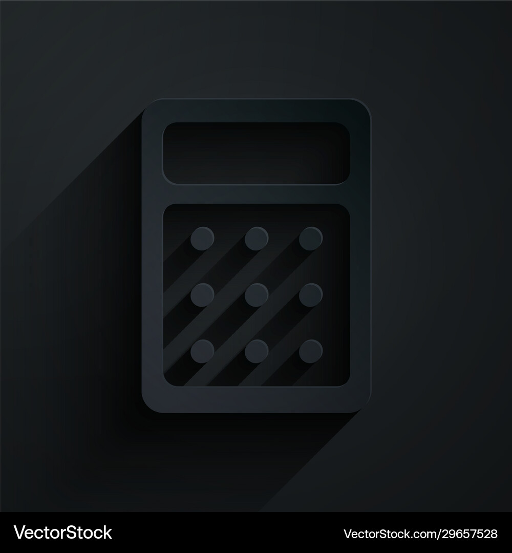 Paper cut calculator icon isolated on black Vector Image
