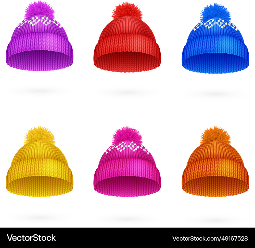 Realistic knitted hats 3d isolated beanie for Vector Image