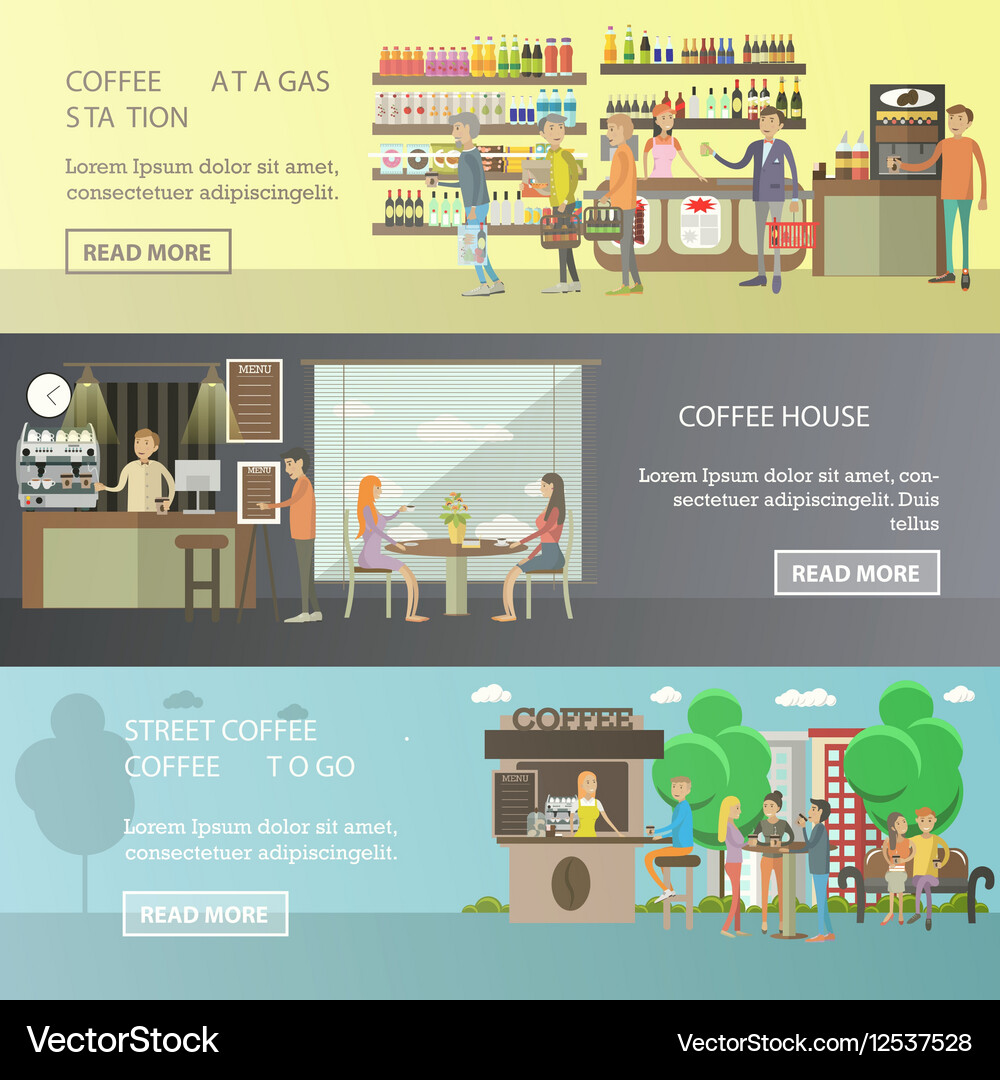 Set of coffee concept horizontal banners Vector Image