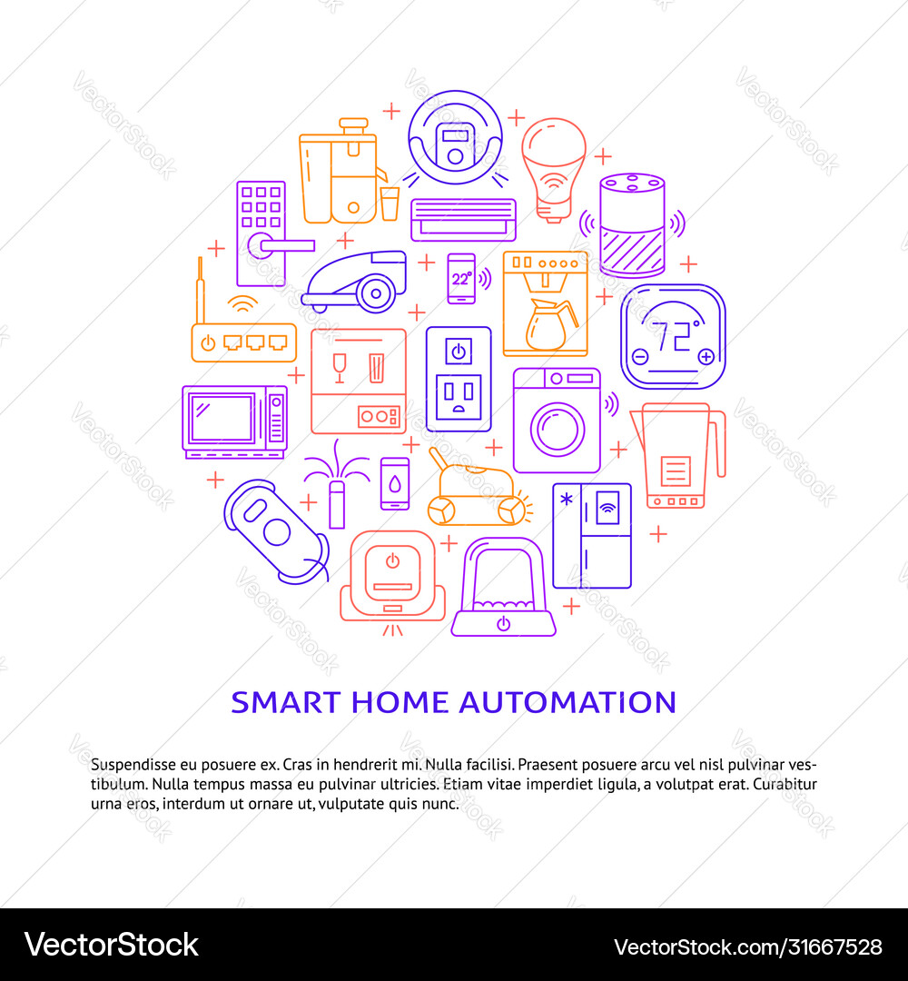 Smart home automation round banner template in Vector Image