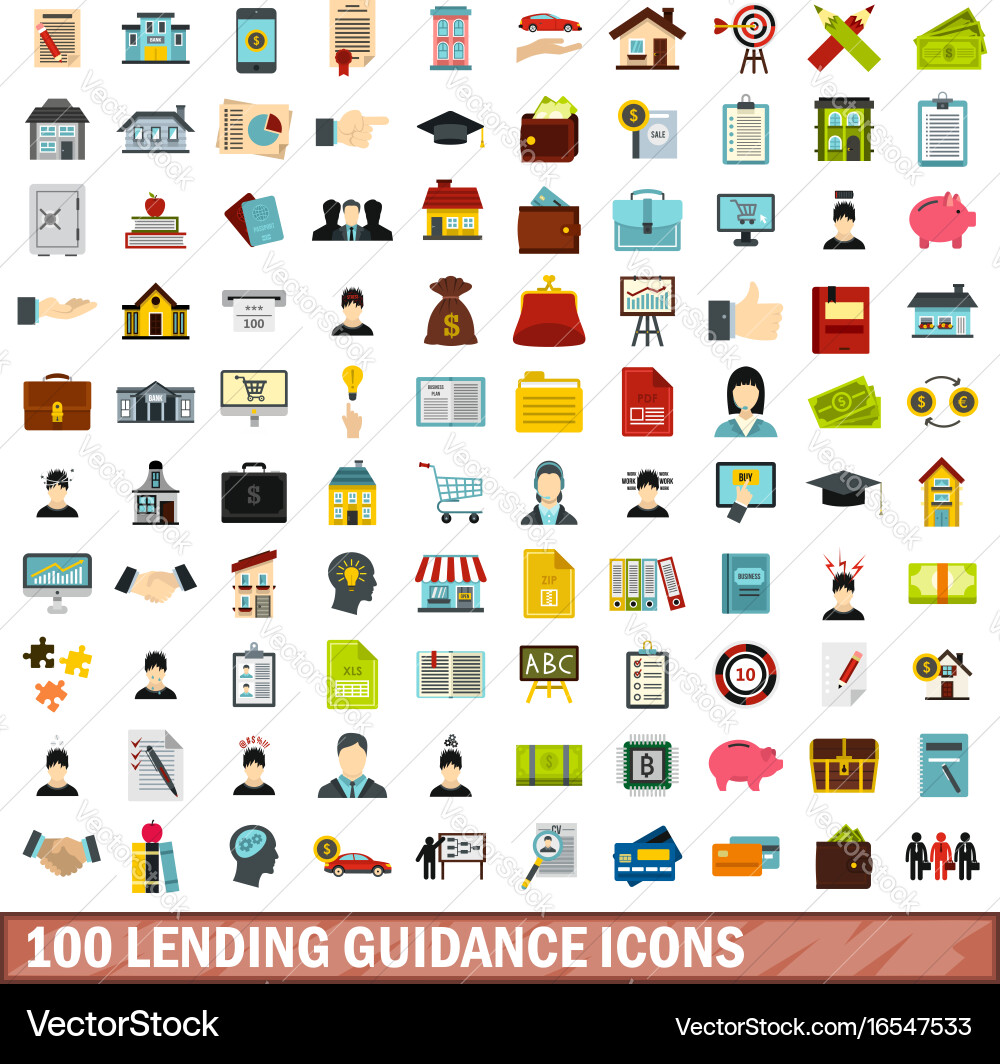 100 lending guidance icons set flat style Vector Image