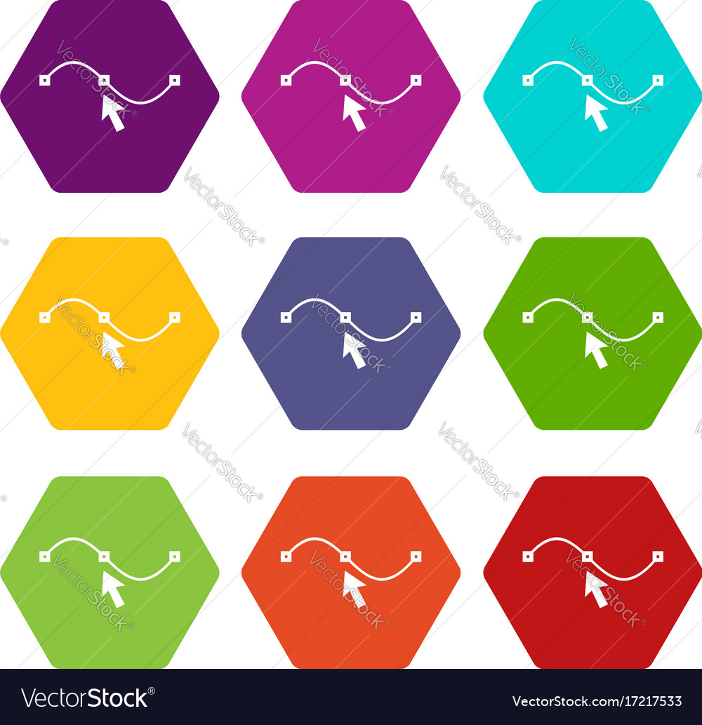 Drawing the curve icon set color hexahedron Vector Image