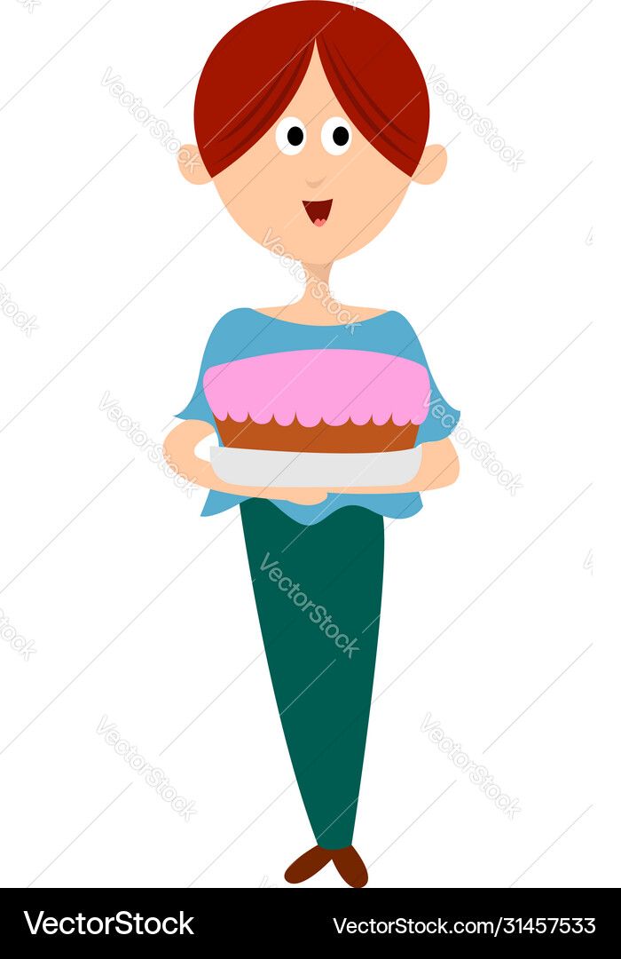 Woman with cake on white background Royalty Free Vector