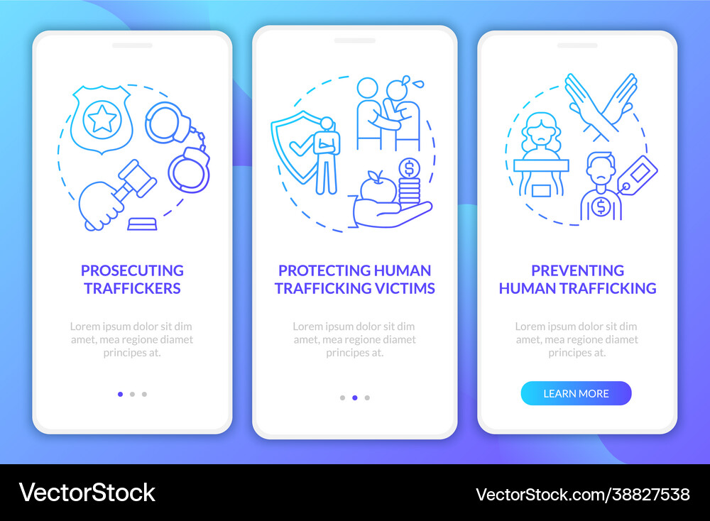Anti-trafficking actions onboarding mobile app Vector Image