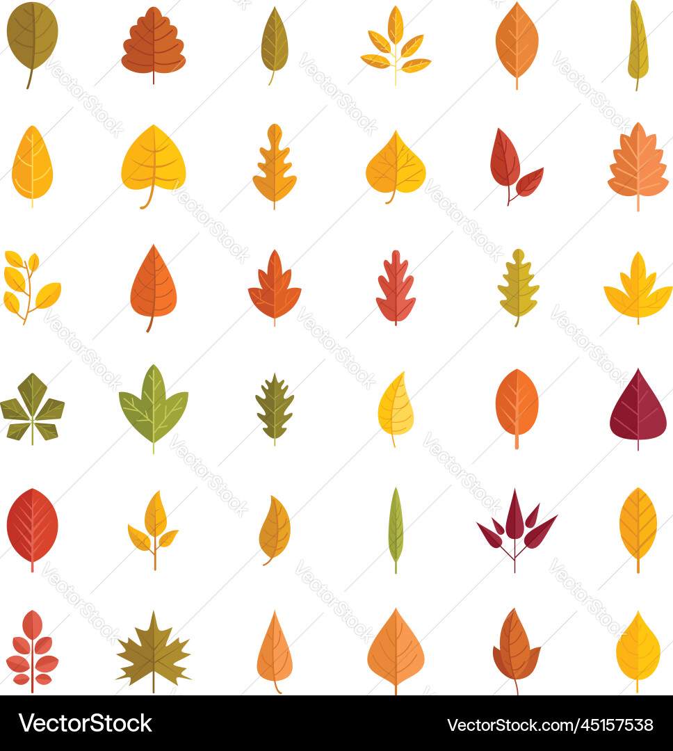 Autumn leaves icons set flat leaf Royalty Free Vector Image