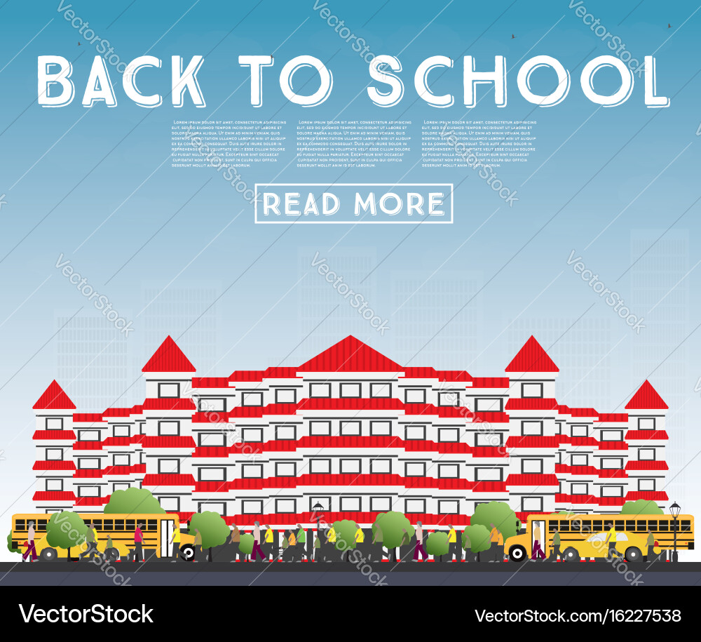 Back to school banner with bus building Royalty Free Vector