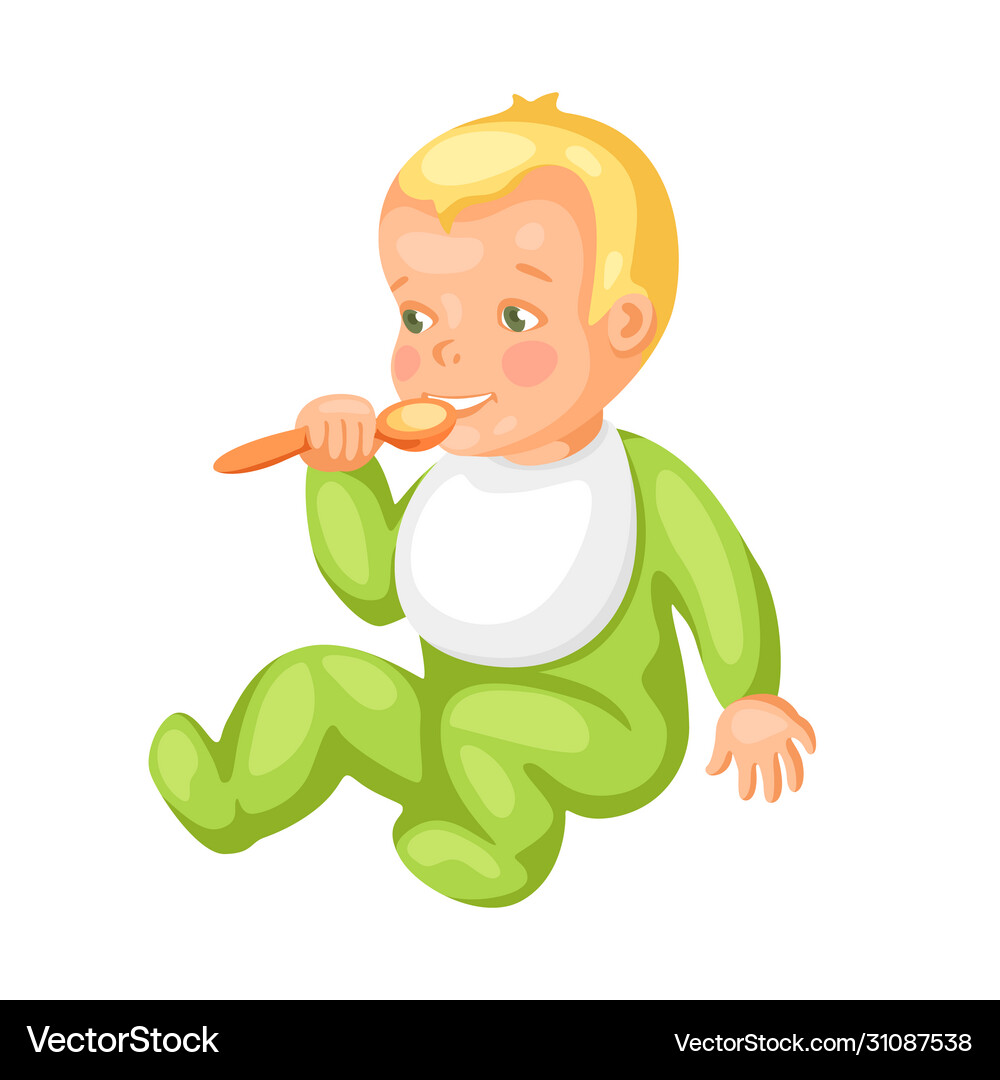 Cute little baby with spoon Royalty Free Vector Image