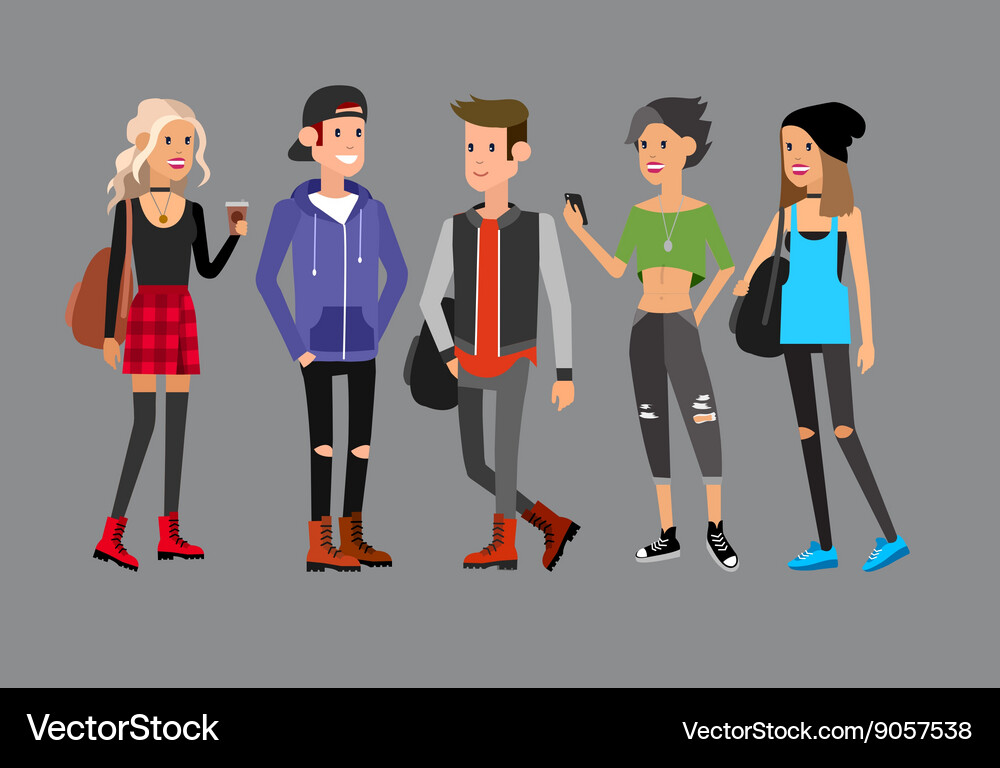 Cute people at the simple style with gadgets Vector Image