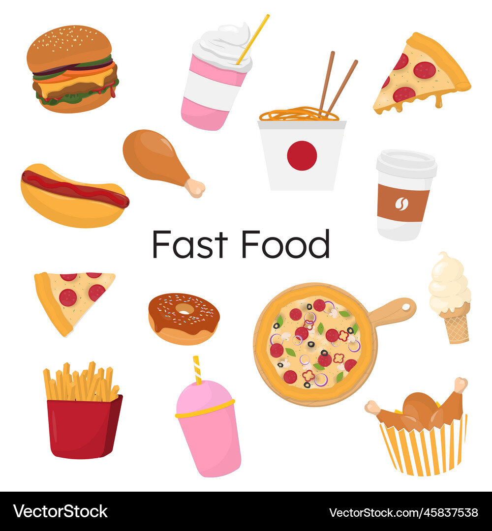 Fast food collection on white background Vector Image