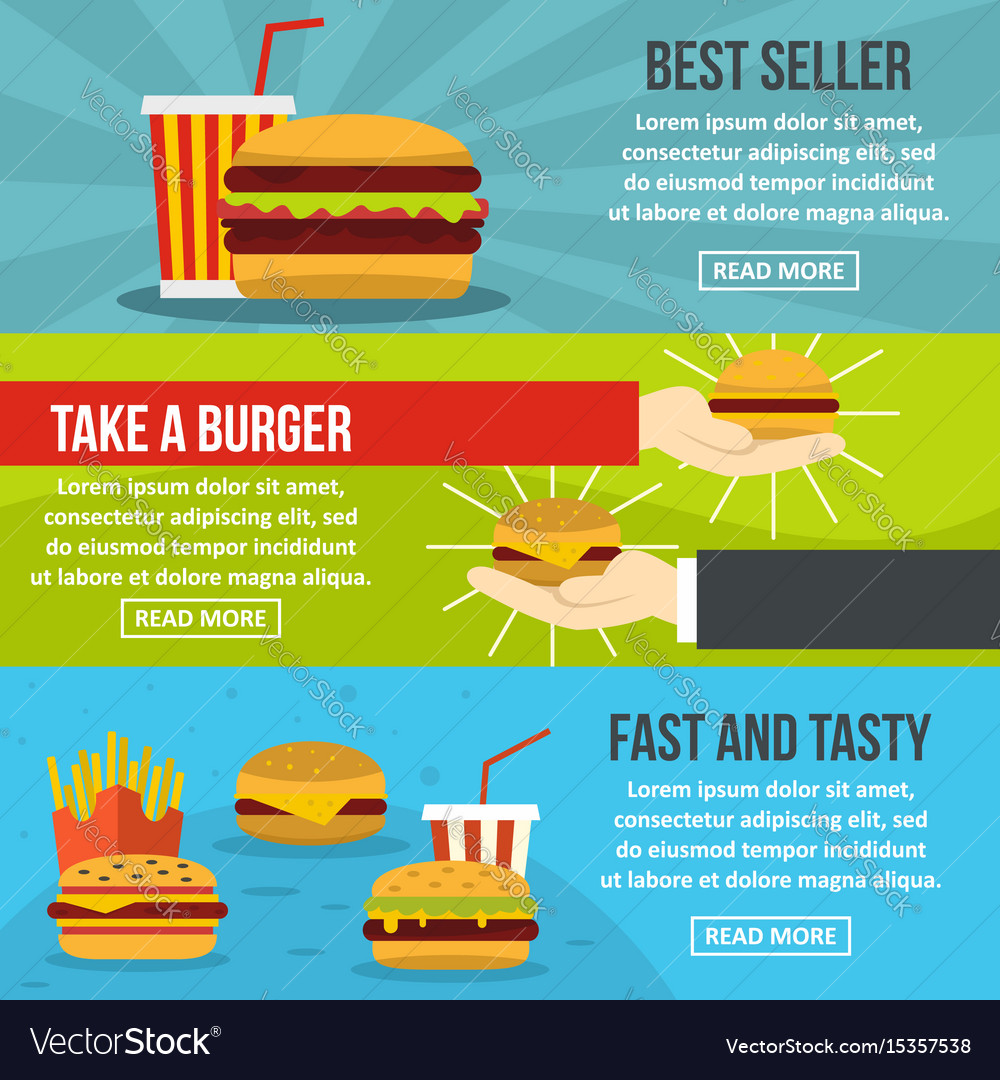 Fastfood tasty banner horizontal set flat style Vector Image