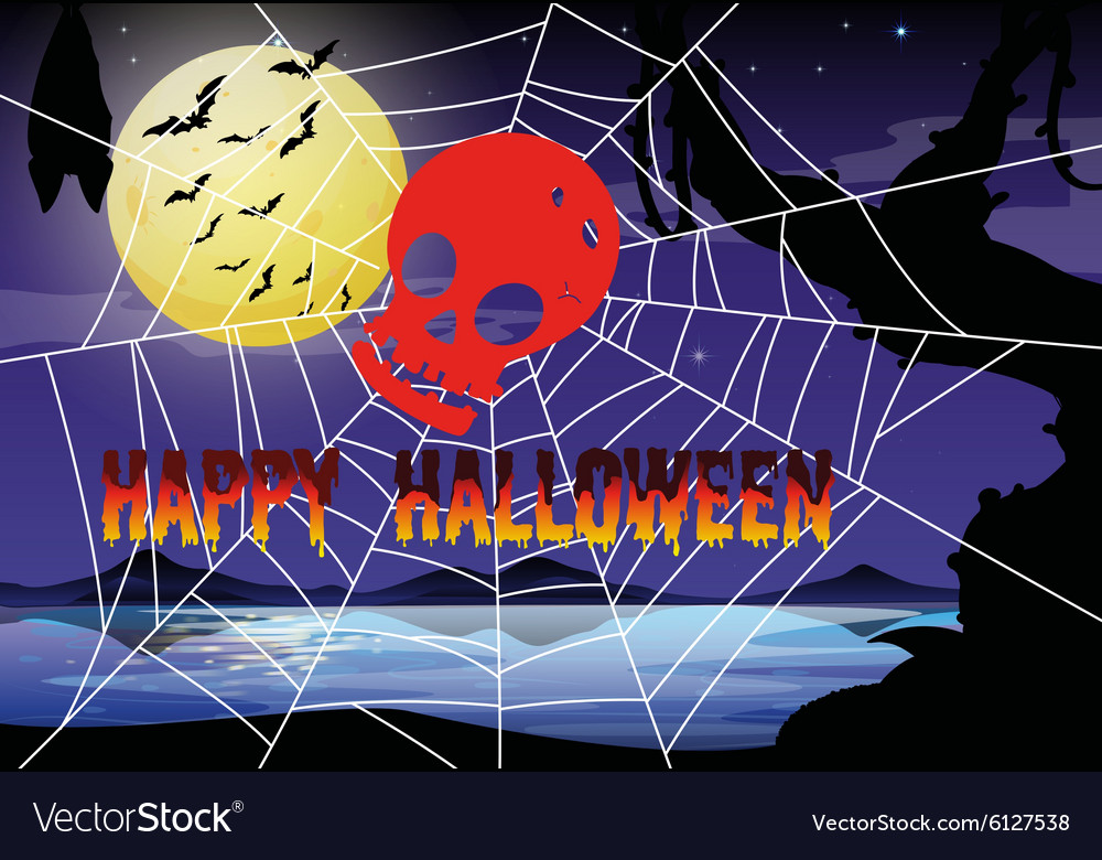Halloween theme with spider web and skull Vector Image