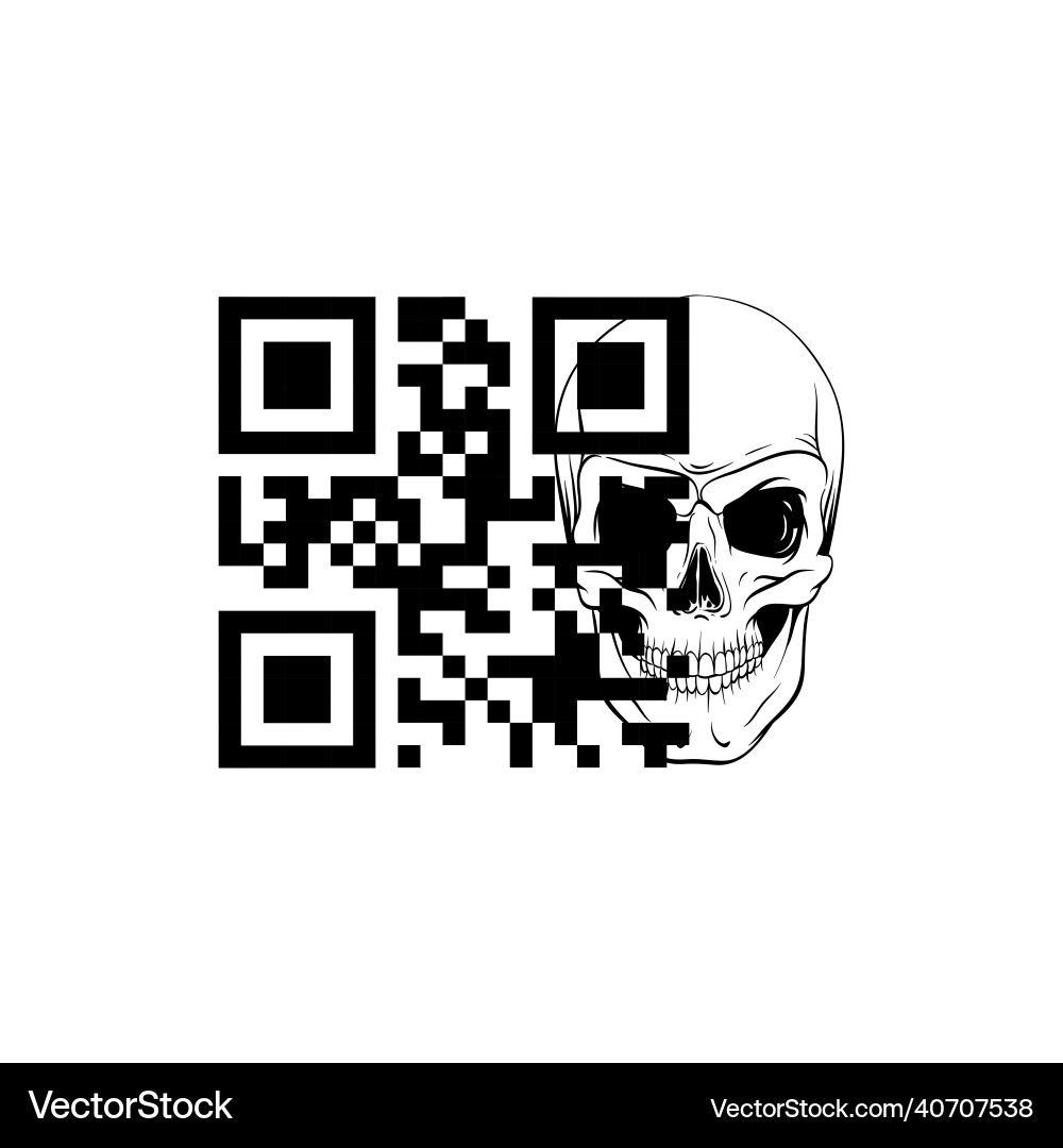 Qr code sign and skull art isolated on a white Vector Image