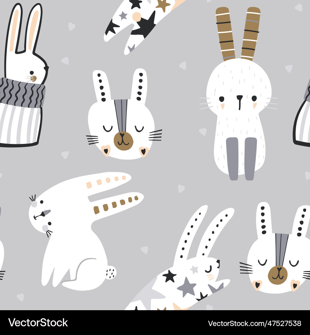 Seamless cartoon bunny pattern childish rabbits Vector Image