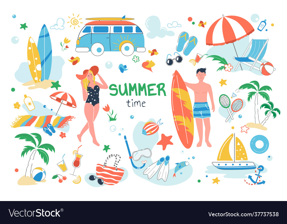 Summer time set isolated elements Royalty Free Vector Image