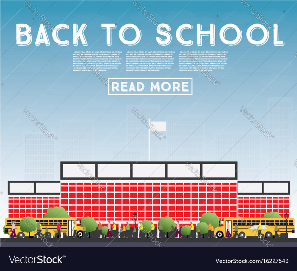 Back to school banner with bus building Royalty Free Vector