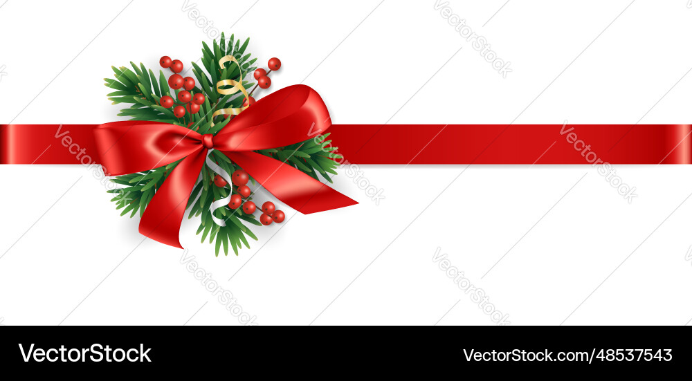 Christmas bow and tree border red ribbon Vector Image